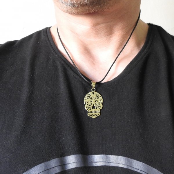 Bronze calavera sugar skull pendant – 4 cm jewelry